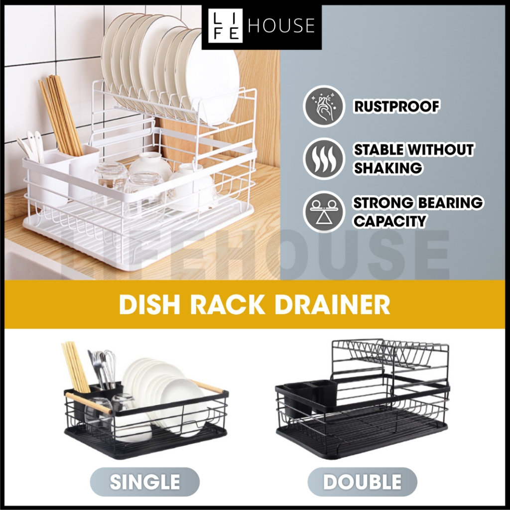 Japanese Style Minimalist Double Layer Kitchen Dish Rack Drainer Tray ...