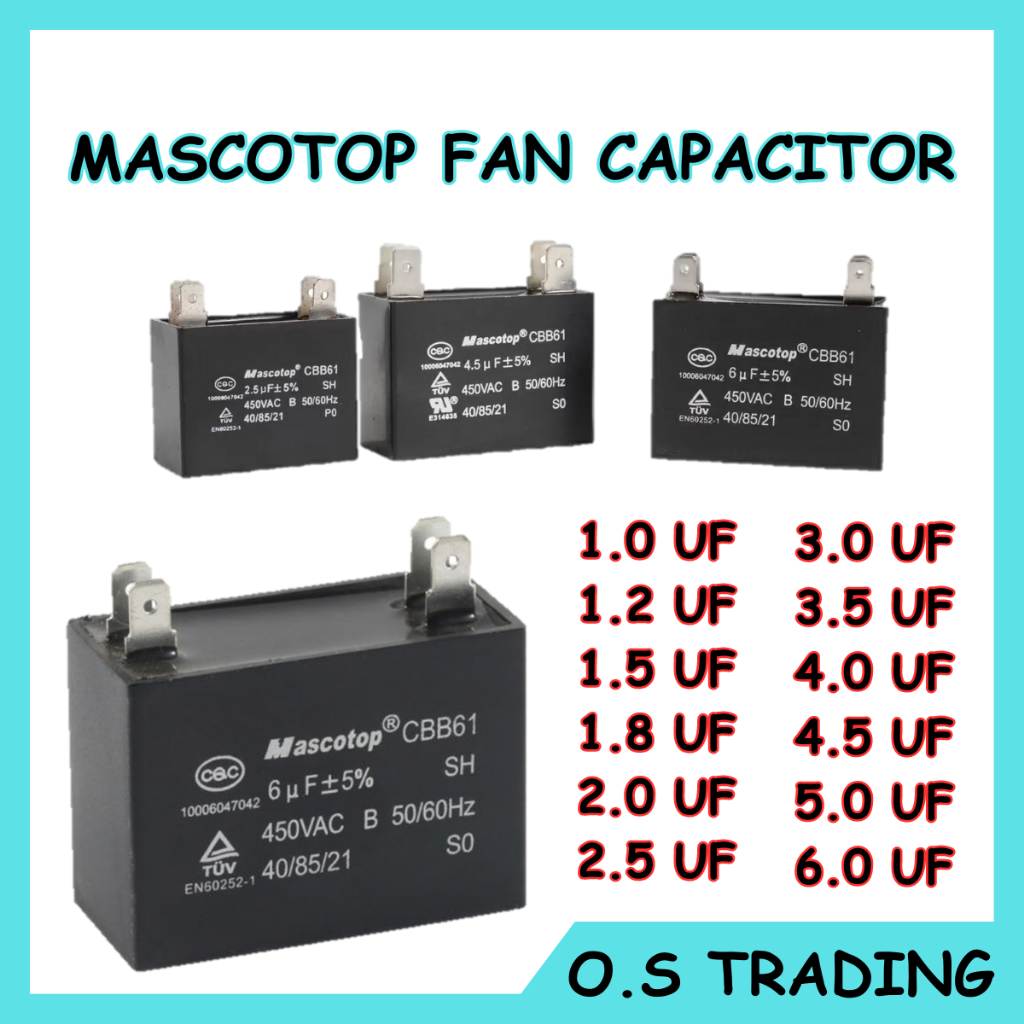MASCOTOP FAN CAPACITOR | Kapasitor 电容 1.0UF ~ 6.0UF 450v | Shopee Malaysia