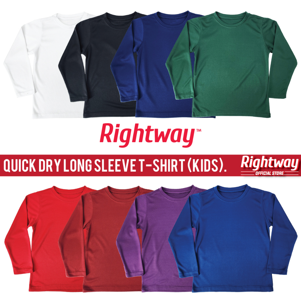 RIGHTWAY Children Kids Size Quick Dry Long Sleeve T-Shirt QDYL62 Youth ...