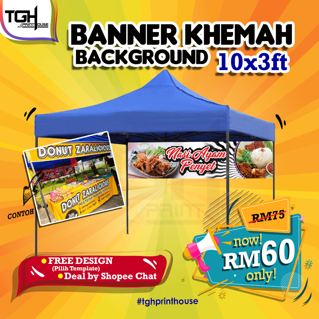 BANNER KHEMAH BAZAR 10X3FT background khemah atau list menu | Shopee ...