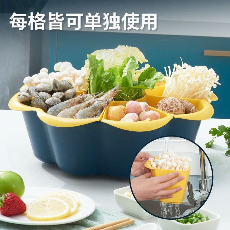 360° Rotatable steamboat hotpot double layer grid storage container ...