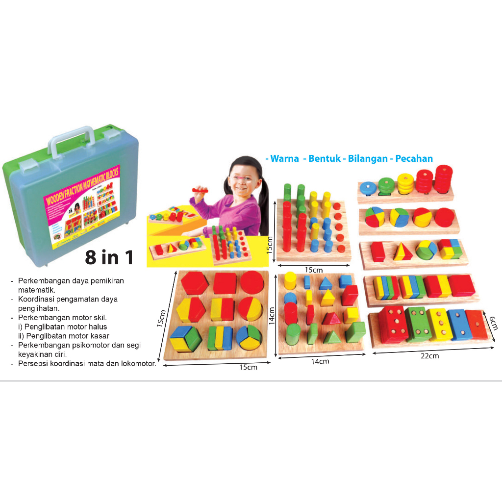 8 in 1 Blok Asas Susun Letak Matematik Warna Bentuk Bilangan Pecahan ...