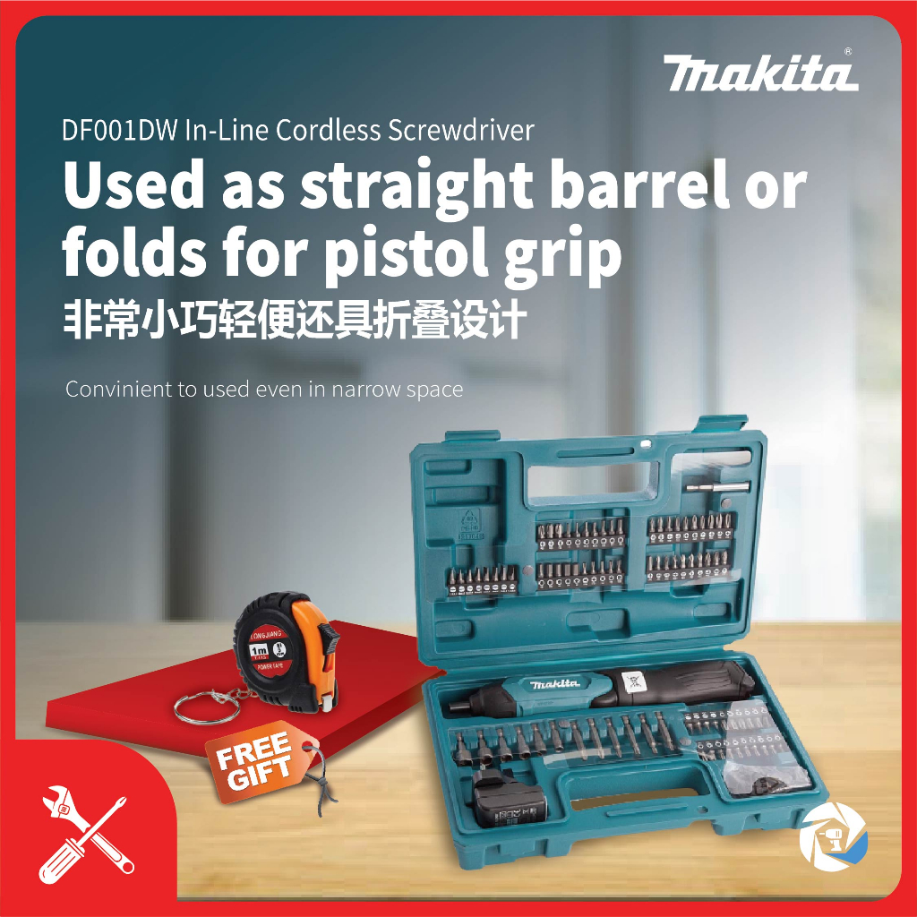 MAKITA 3.6V DF001DW CORDLESS SCREWDRIVER 1/4" WITH 81PCS ACCESSORIES ...