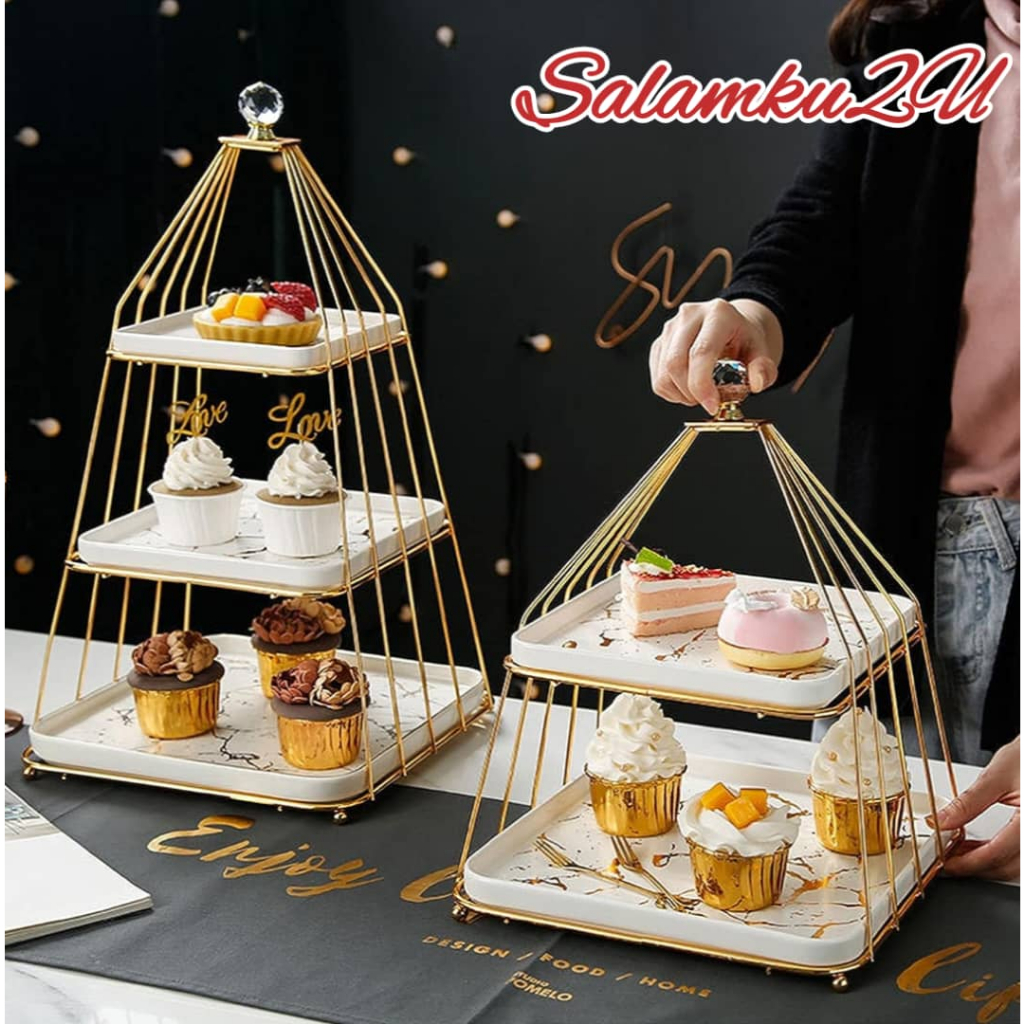 NORDIC LUXURY STYLE CERAMIC SQUARE PLATE CAKE FRUIT DISPLAY TWO TIER ...