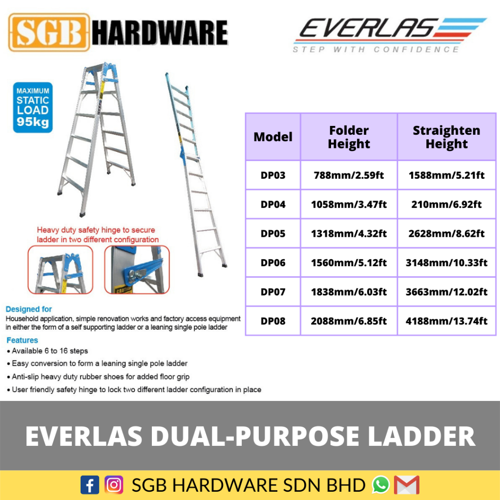 Everlas DP03 Dual Purpose Ladder 3 Steps + | Shopee Malaysia