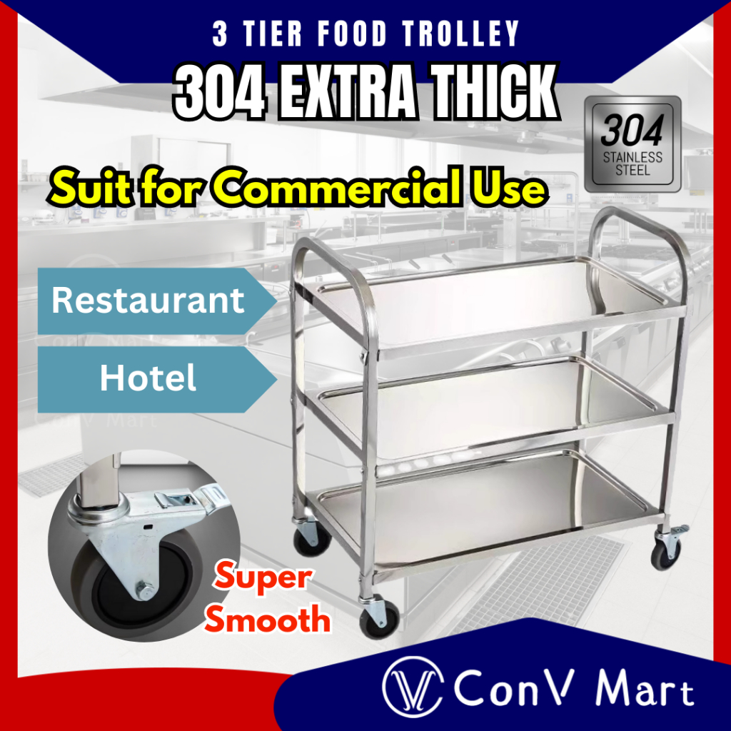 3 Layer Stainless Steel Food Dish Trolley / Dish Cart / Restaurant ...