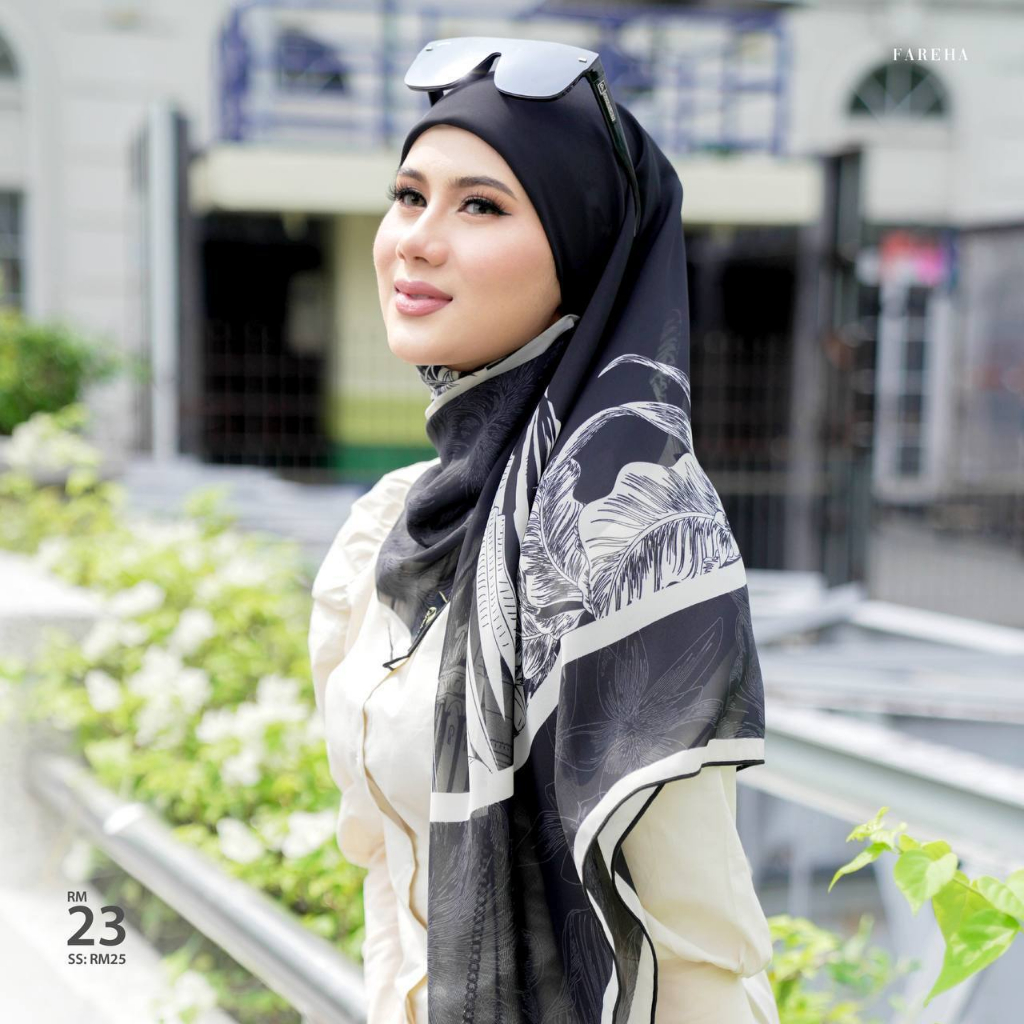 FAREHA BAK SE Korean Chiffon Bercorak Bawal Anti Kedut Bercorak Bidang ...