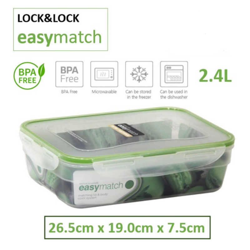 Lock & Lock Food Container EasyMatch Rect - Green (2.4L) HPL341EM microware safe 乐扣乐扣四面锁扣食品储存盒 ...