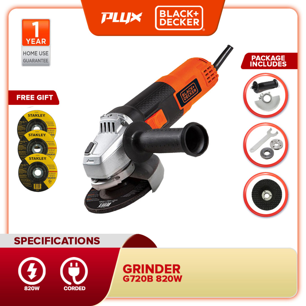 BLACK + DECKER G720B-B1 [FREE 3 DISC] 820W 100MM Angle Grinder ( G720 ...