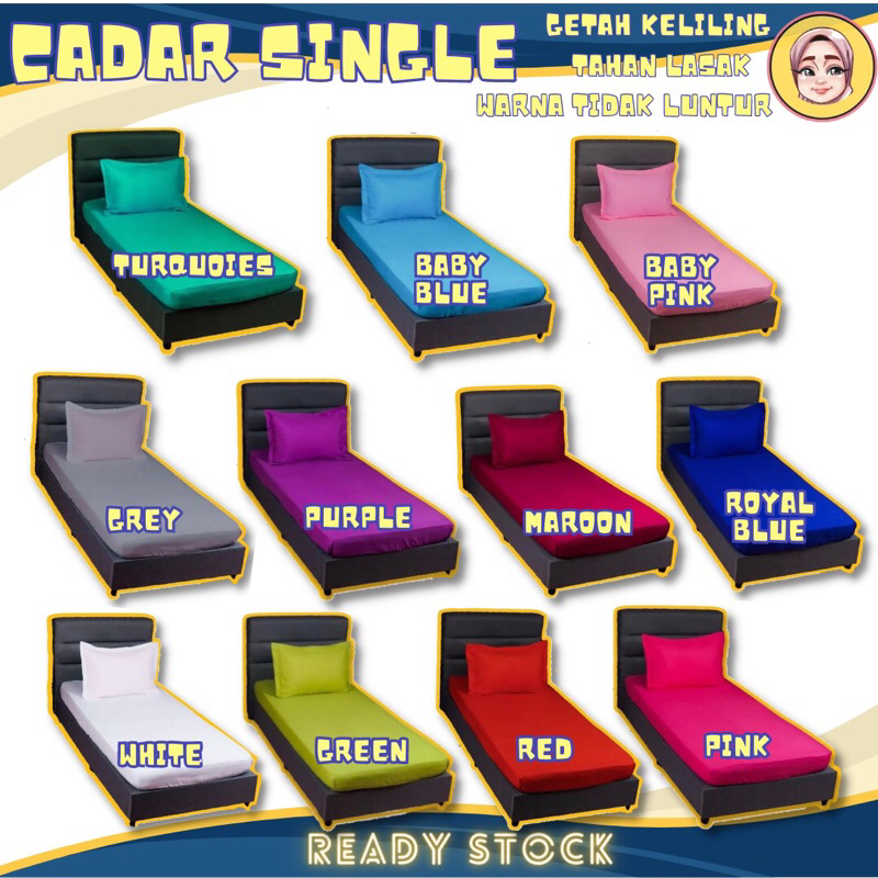 Cadar Tilam Getah Keliling Single Fitted Bed Sheet Cadar Asrama Single ...