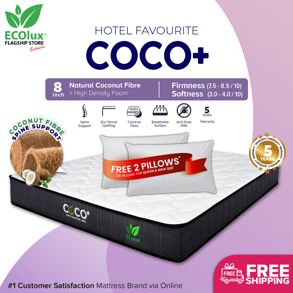 Ecolux COCO+ 8 Inch | Natural Coconut Fibre | High Density Foam | Tilam ...