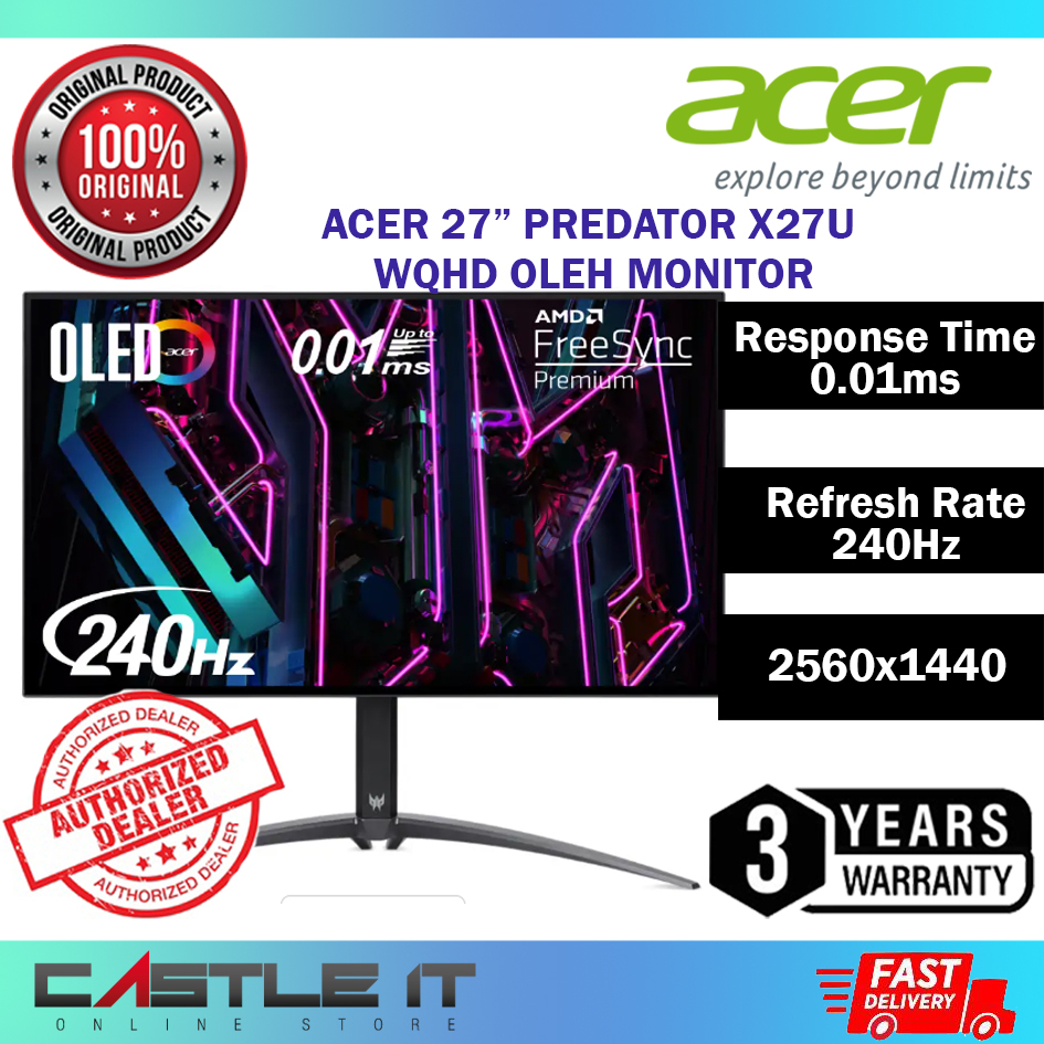 Acer PREDATOR X27U 27" WQHD OLED 240HZ 0.01MS FreeSync HDR10 Premium ...
