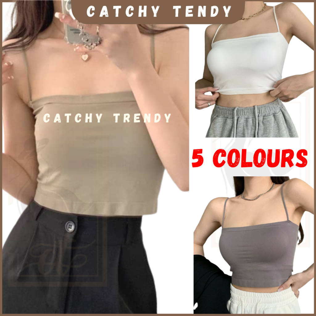 Women Crop Top Singlet with Bra Women Elastic Slim Stripe Strap Tank ...