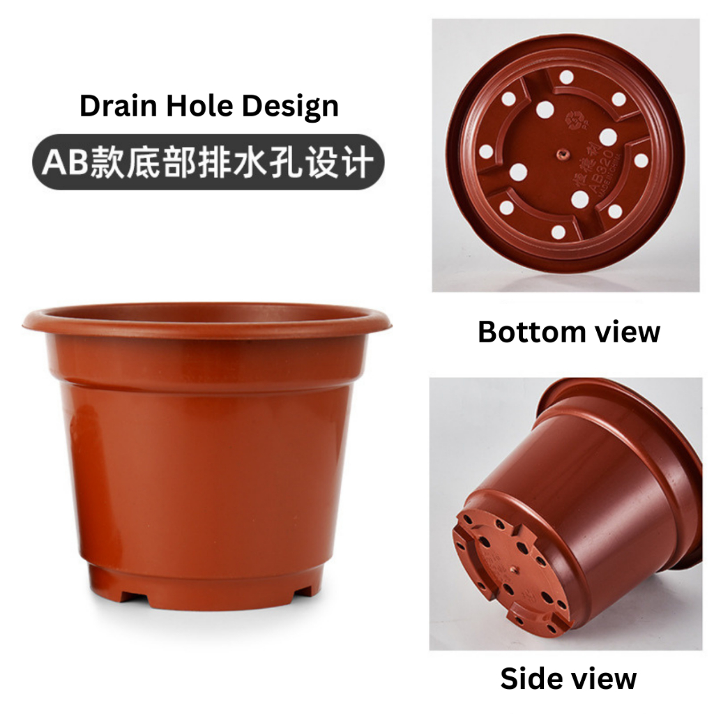 Brown Reversed Edge Round Plastic Flower Pot / Pot Plastik Pasu Bunga ...