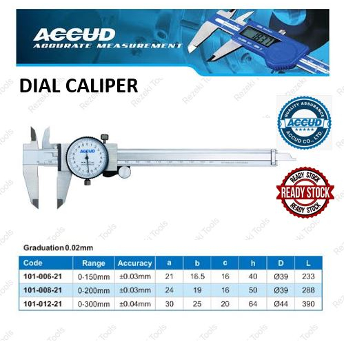 Accud 6”/150mm Dial Caliper 101-006-21 Shockproof INSIZE Insize 1312-150A ACCUD | Shopee Malaysia