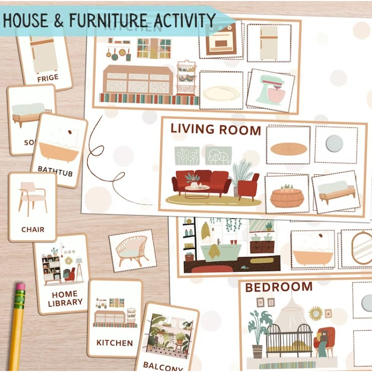 PDF] 043- House And Furniture Flashcards Activity VocabularyPrintable ...