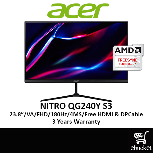 Acer Nitro QG240Y S3 (180Hz) 23.8 " Gaming Monitor, VA Panel, 1920x1080 ...