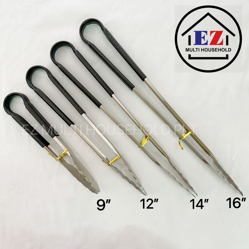 (READY STOCK) 9"/12"/14"/16" S/STEEL FOOD TONG/ BLACK HANDLE FOOD TONG ...