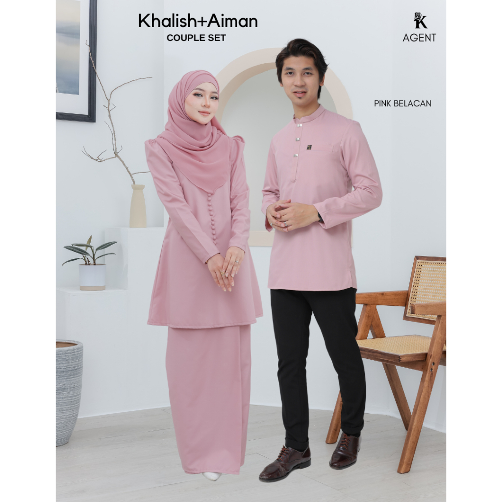 COUPLE SET KURUNG MODEN KHALISH DAN KURTA AIMAN COLOUR PINK BELACAN BY ...