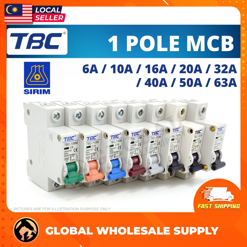 [READY STOCK] SIRIM TBC 1 POLE MCB (Miniature Circuit Breaker) 6,10,16,20,32,40,50,63 AMP ...