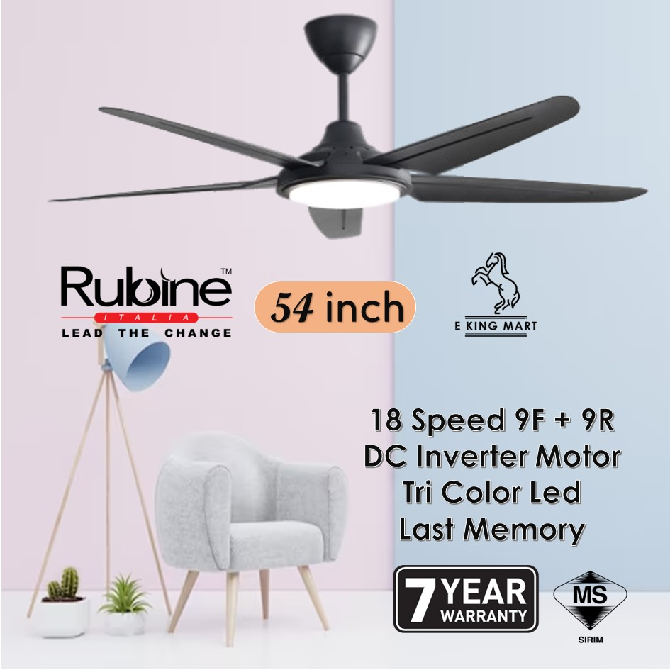 RUBINE 54" 5 Blades DC Motor 9 Speed Reversal Remote Control Decorative Ceiling Fan with LED ...