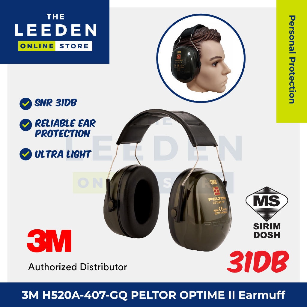 3M H520A-407-GQ Peltor Optime II Earmuffs , 31 DB, Green, Headband | Shopee Malaysia