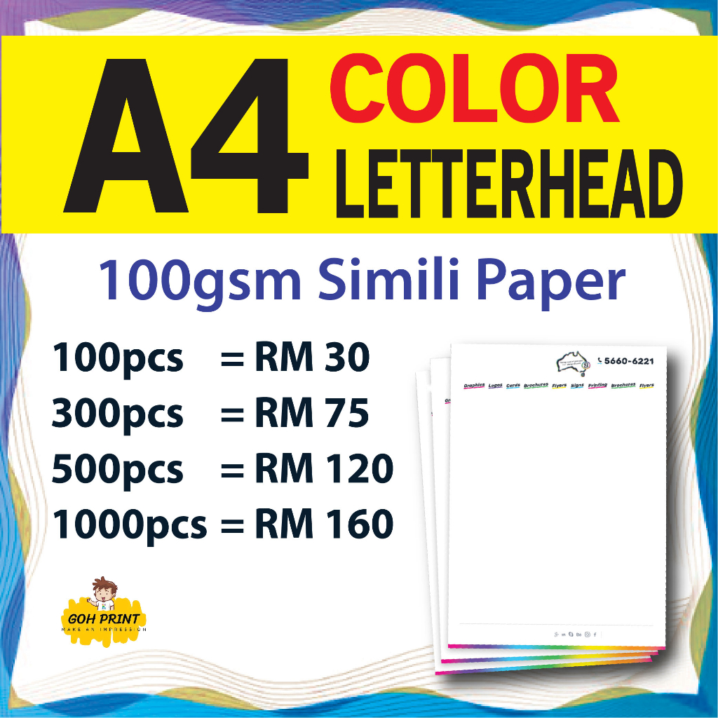 Letterhead Printing A4 80gsm / 100gsm Simili paper | Shopee Malaysia