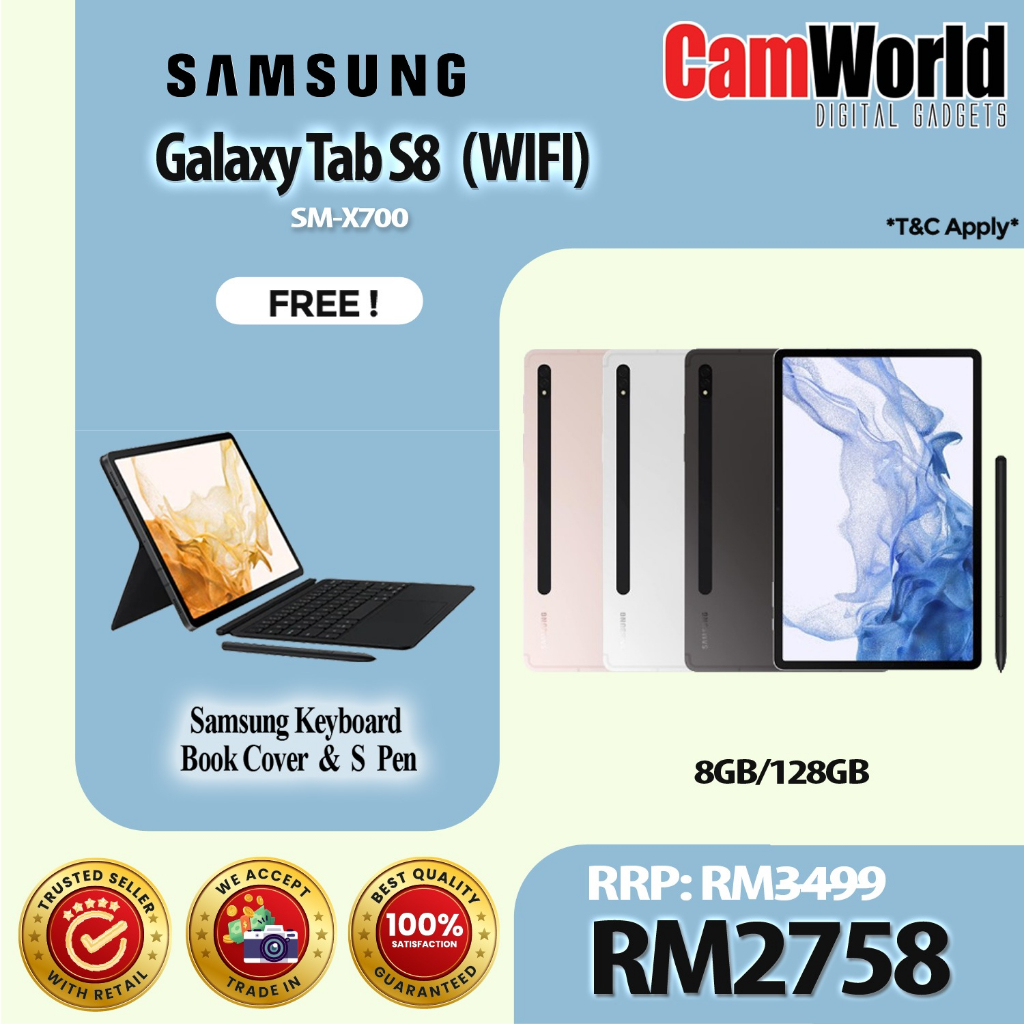Samsung Galaxy Tab S8 SM-X700 ( 8GB + 128GB ) With Book Cover | Shopee ...