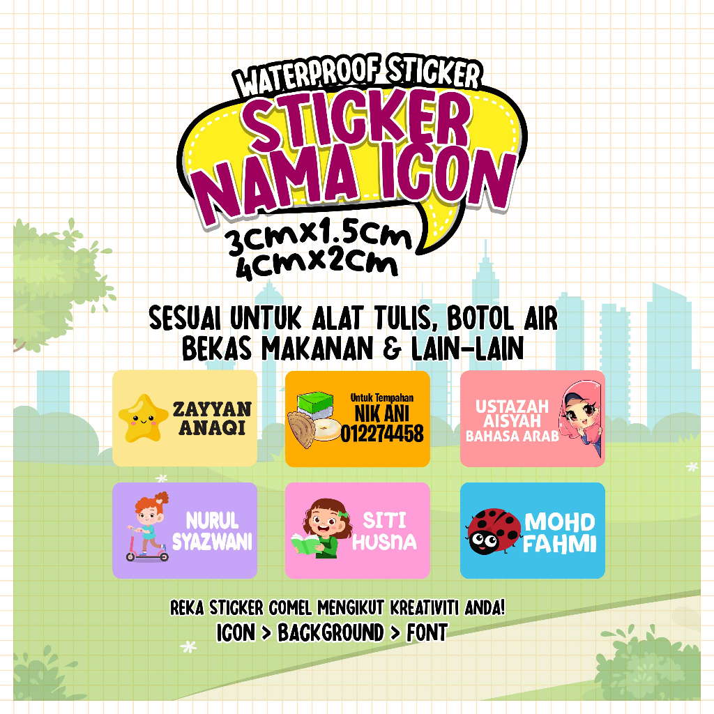 Sticker Nama Icon Waterproof Sticker | Shopee Malaysia
