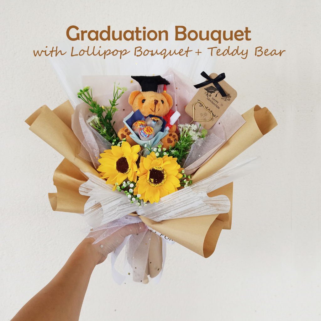 Teddy Bear Sunflower Soap Flower Lollipop Bouquet Graduation Convo ...