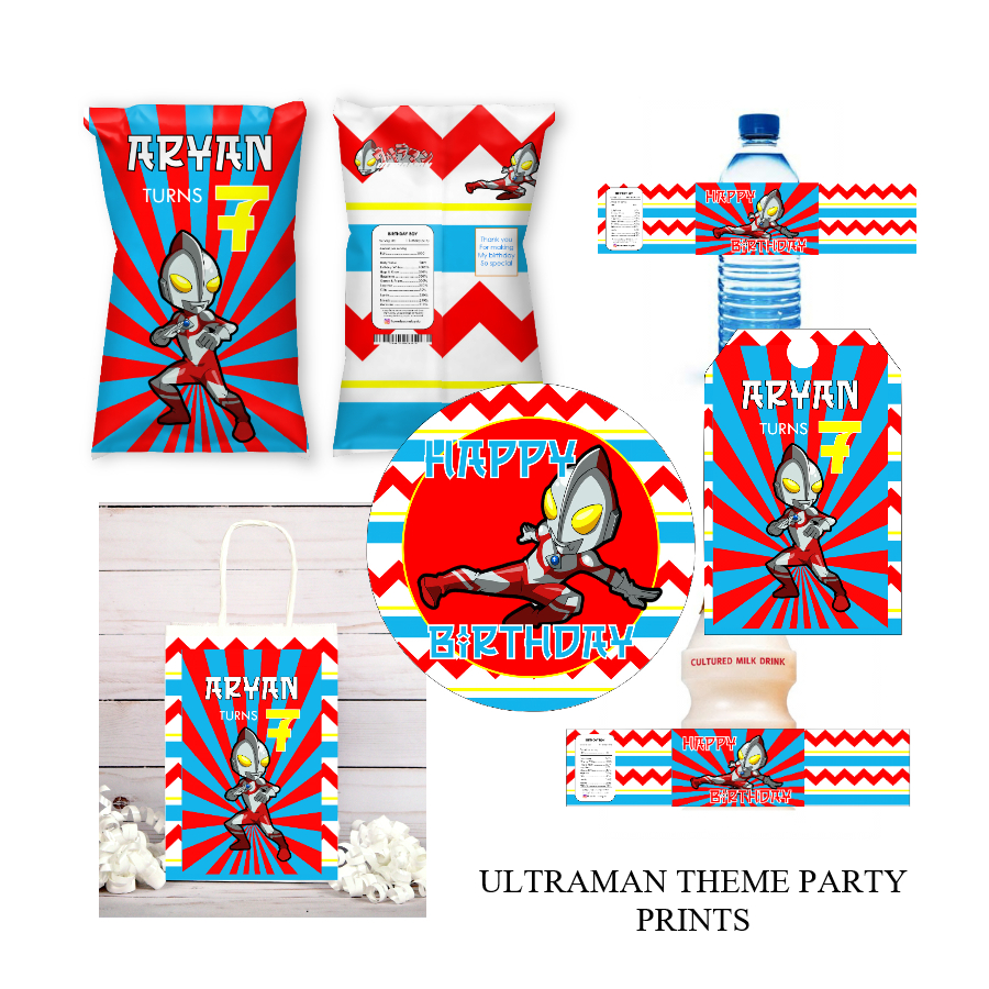 Ultraman Theme Party Prints paperbag, Water bottle Label, Chipbag ...