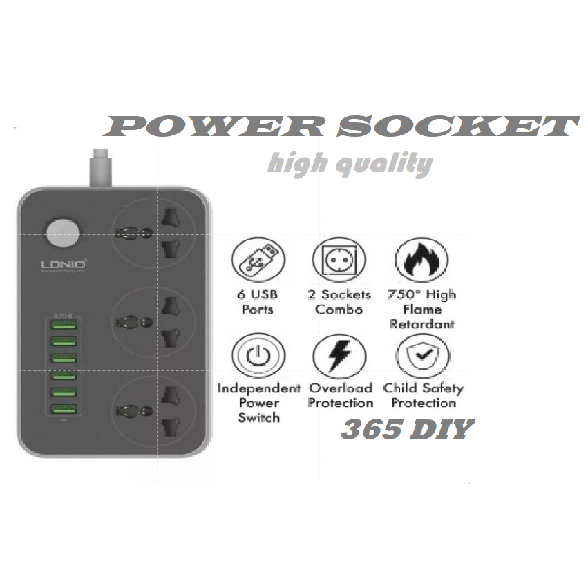 Universal Multifunction 2 5m Power Socket Strip 6 Usb 3 Port Extension Plug Power Socket