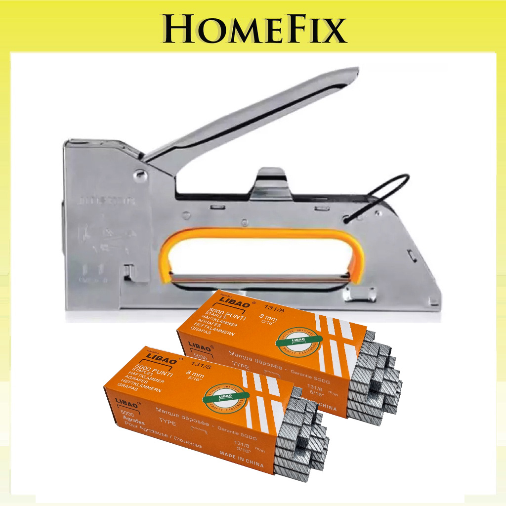 Hand Stapler Tacker Gun + 1box Staple (6mm or 8mm)(random box) | Shopee ...