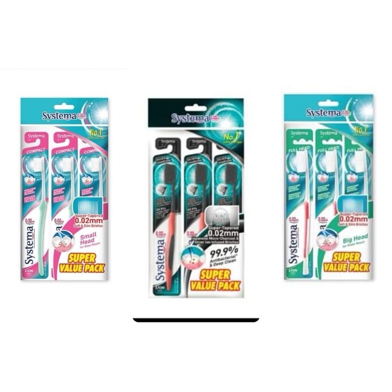 Systema Toothbrush Super Value Pack 3's compact silver charcoal ...