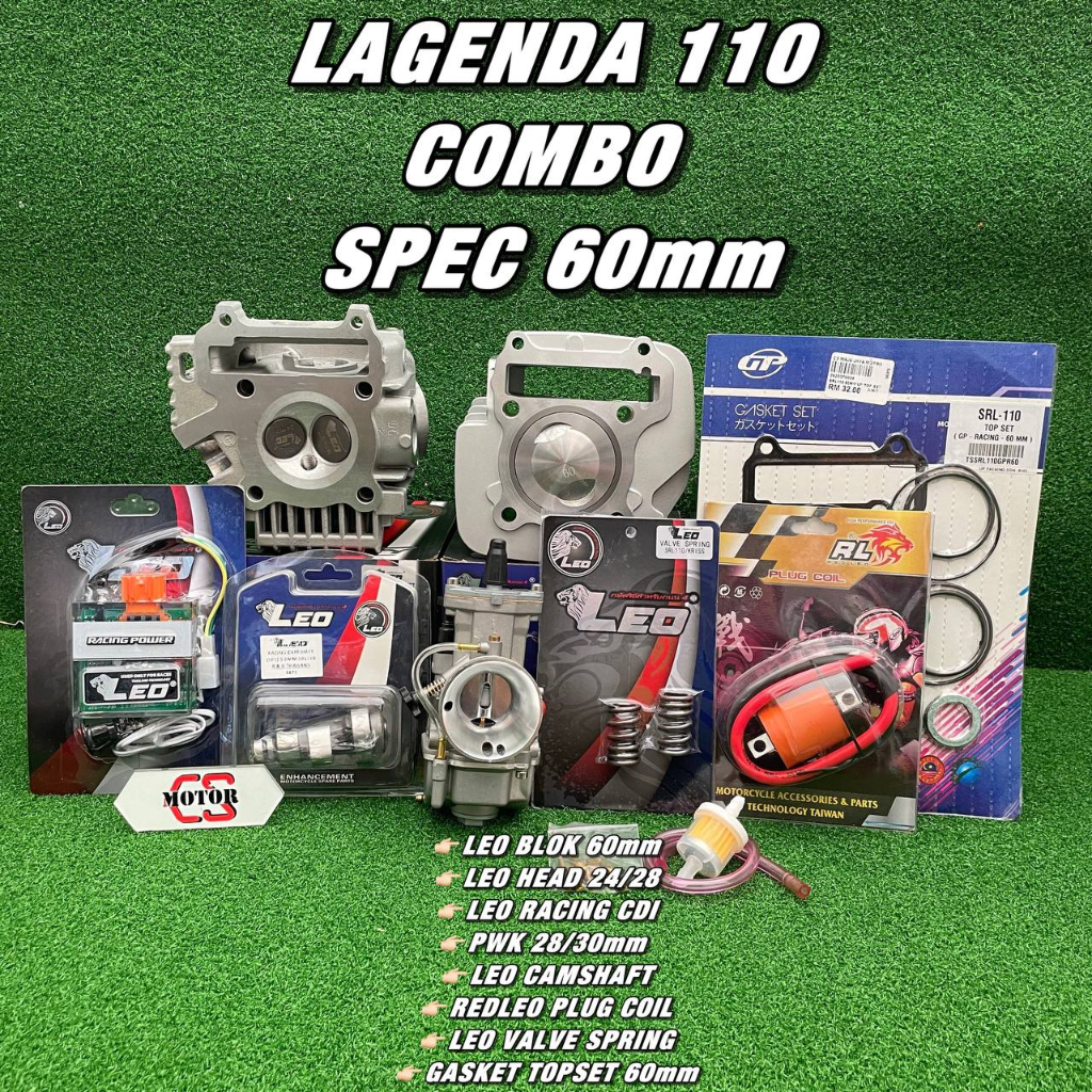 COMBO SET LAGENDA 110 SPEC 60MM LEO BLOCK 60MM HEAD 24 28 LEO CDI RED LEO PLUG COIL LEO CAMSHAFT ...