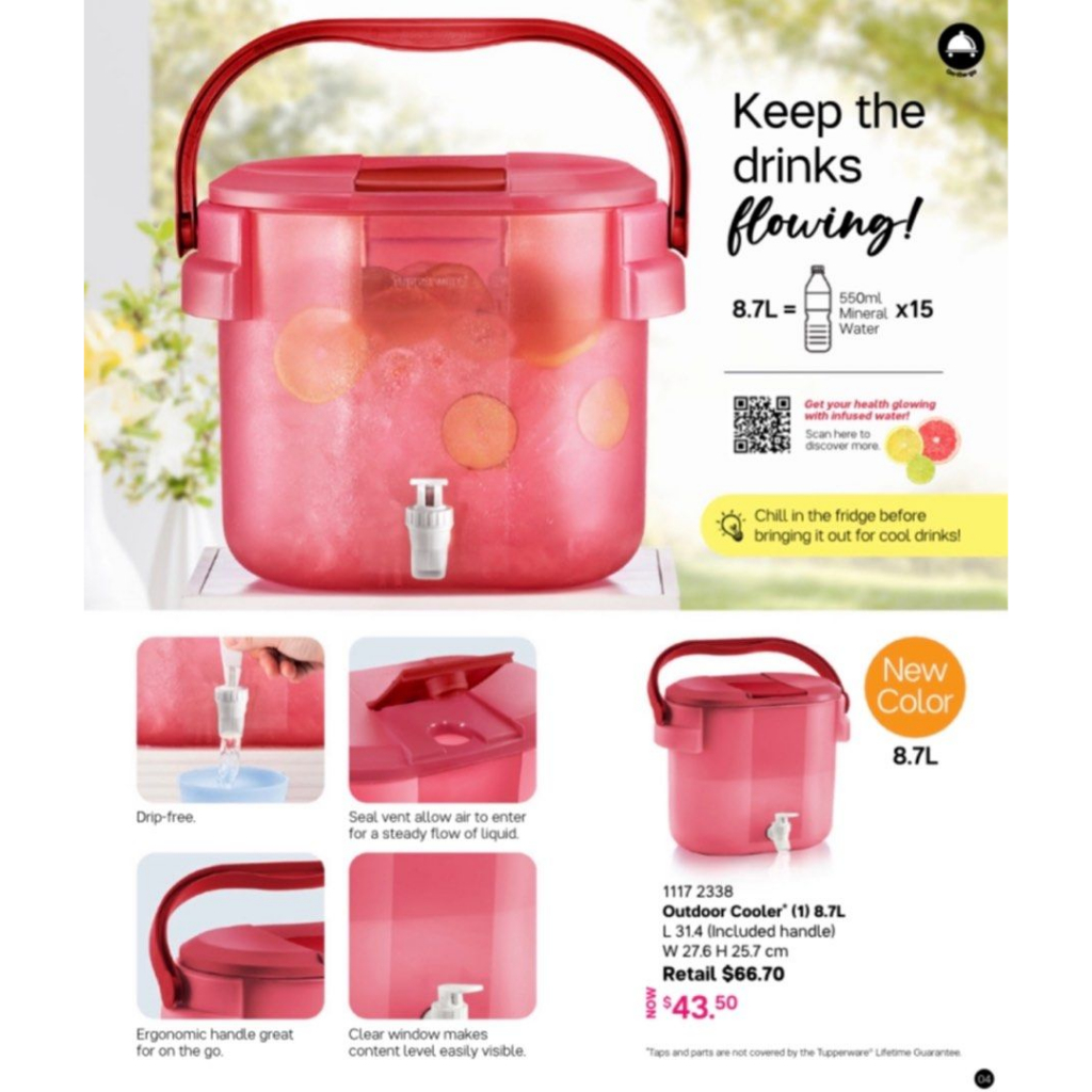 Tupperware Outdoor Cooler 8.7L Click To Go Beverage Dispenser 3.1L ...