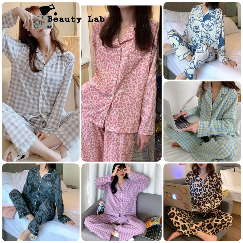 Korean Pyjamas Long Sleeve Pajamas Sleepwear Set Baju Tidur Wanita ...