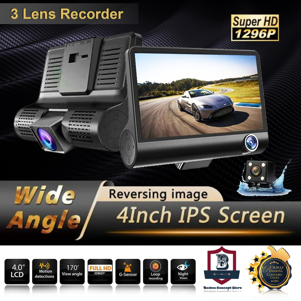 3 In 1 Car DVR 170 Degree 1080P HD Dash Cam Dual Lens Dashcam With Rear ...
