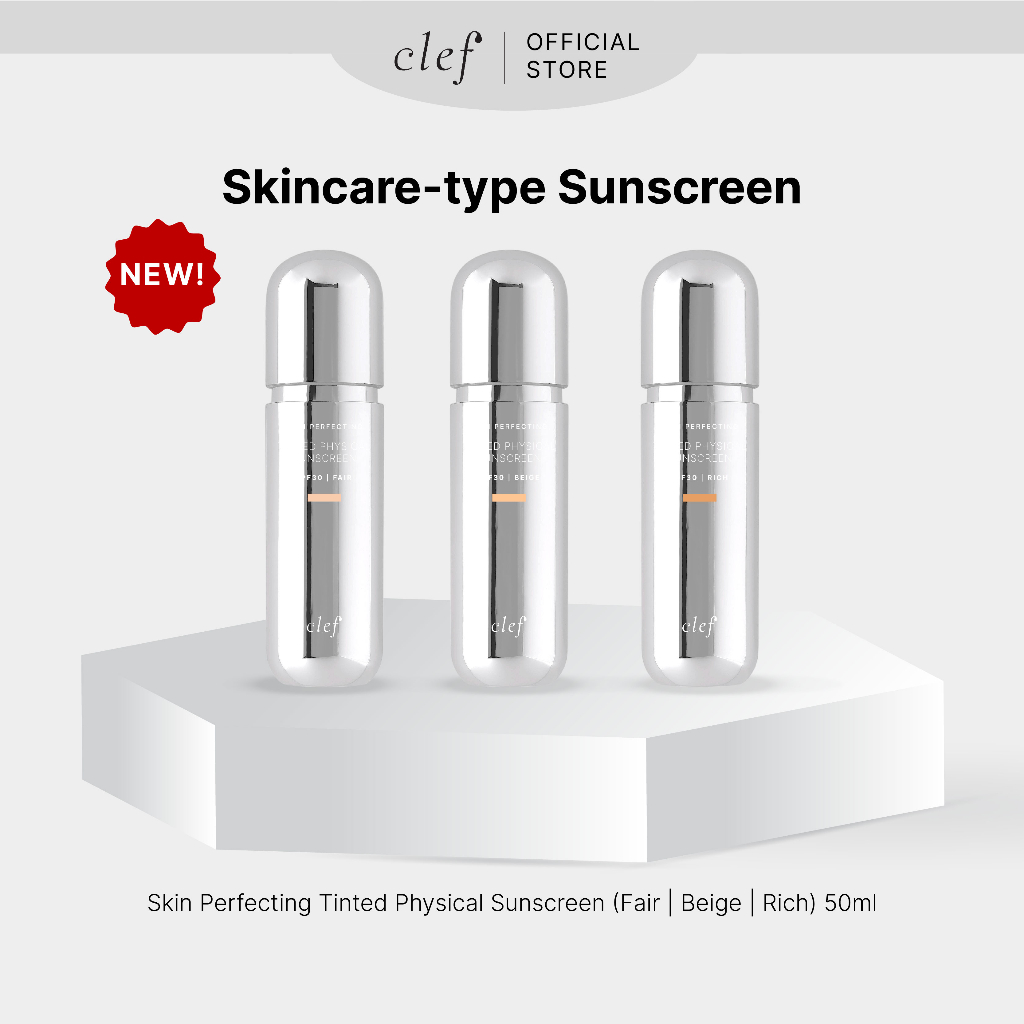CLEF Skin Perfecting Tinted Physical Sunscreen (50ml) - FAIR/BEIGE/RICH ...