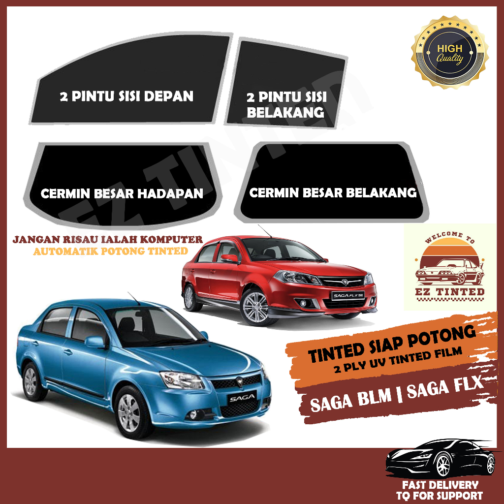 Proton Saga BLM/FLX _Full Set_Tinted Kereta _2PLY UV Film_Hitam_Siap ...