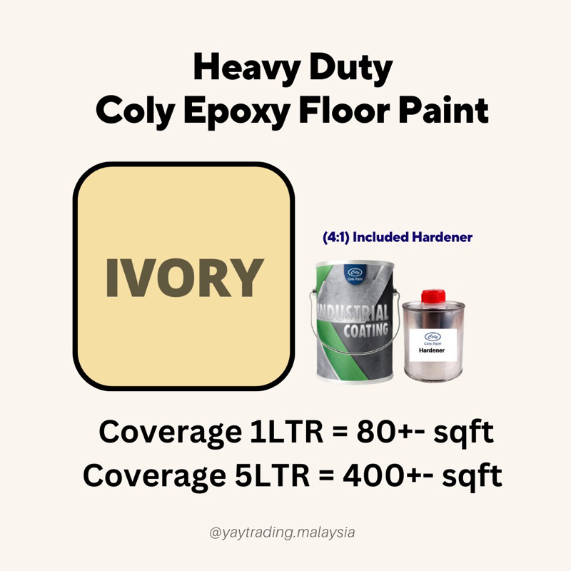 1L COLY EPOXY FLOOR PAINT Gloss Ivory HEAVY DUTY & WATERPROOF COATING ...