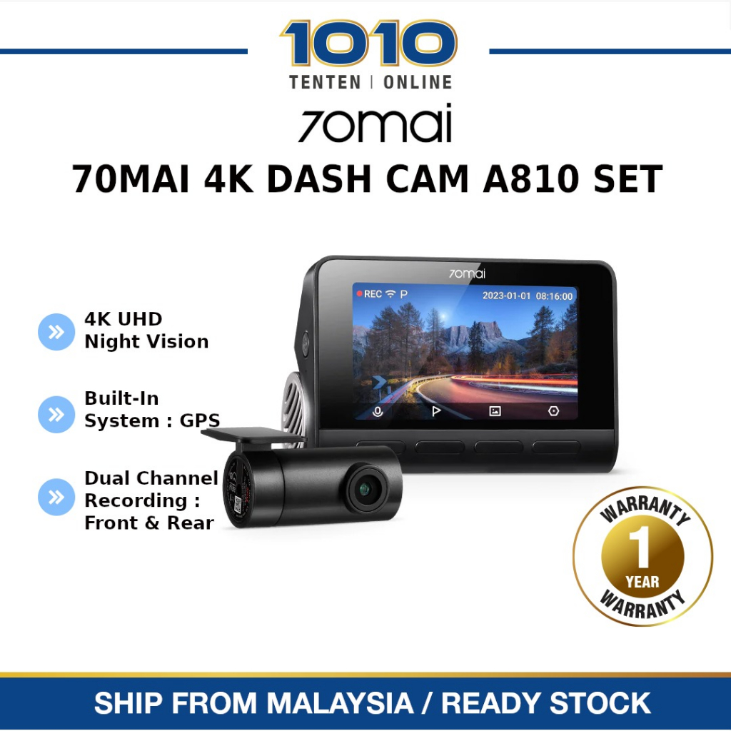 [Global Version] 70mai A810 Dash Cam 4K UHD with Sony Starvis 2 IMX678 Support Dual Channel ...