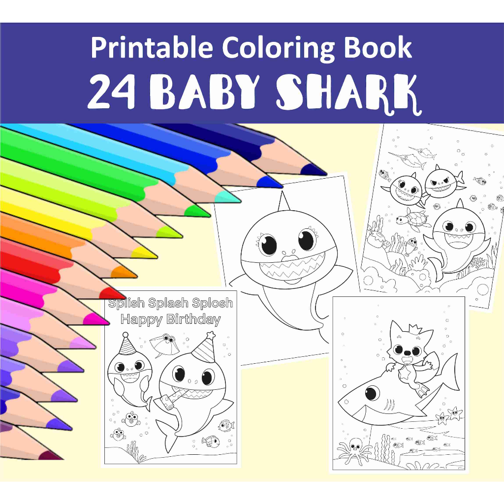 [Softcopy PDF] 24 Baby Shark for Kids Printable Coloring Book for kids ...
