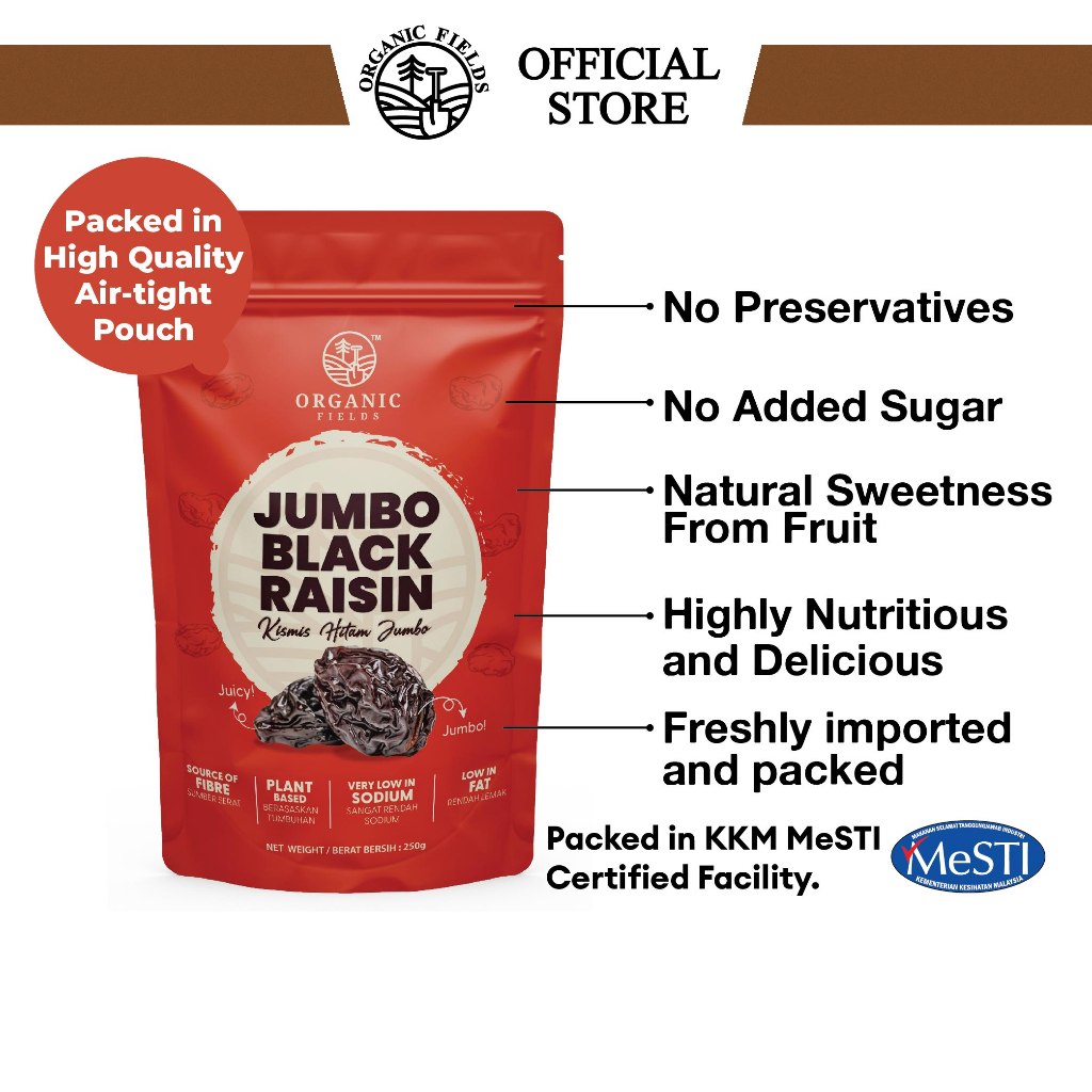 ORGANIC FIELDS USA California Jumbo Black Raisin (250g) | Kismis Hitam ...
