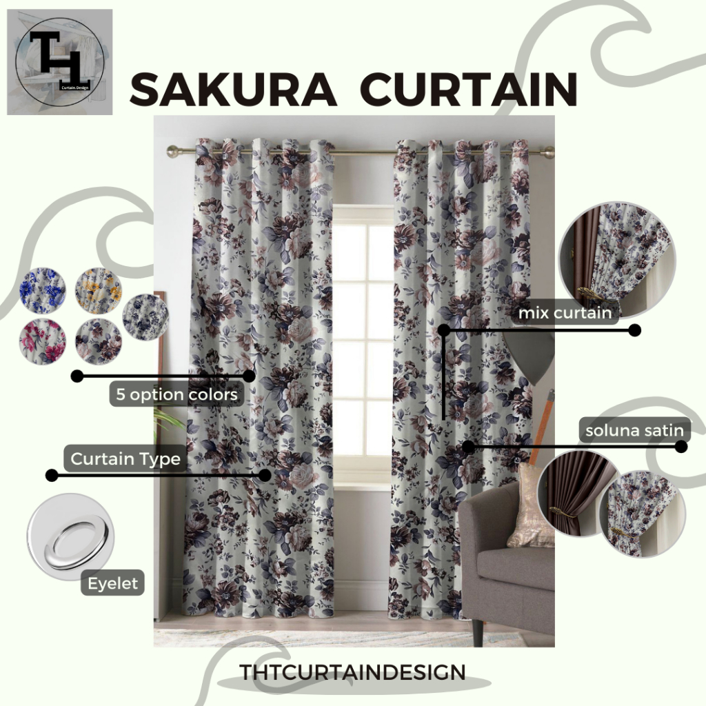 New Arrival Sakura Curtain Langsir Semi-Blackout BUNGA (RING/EYELET ...