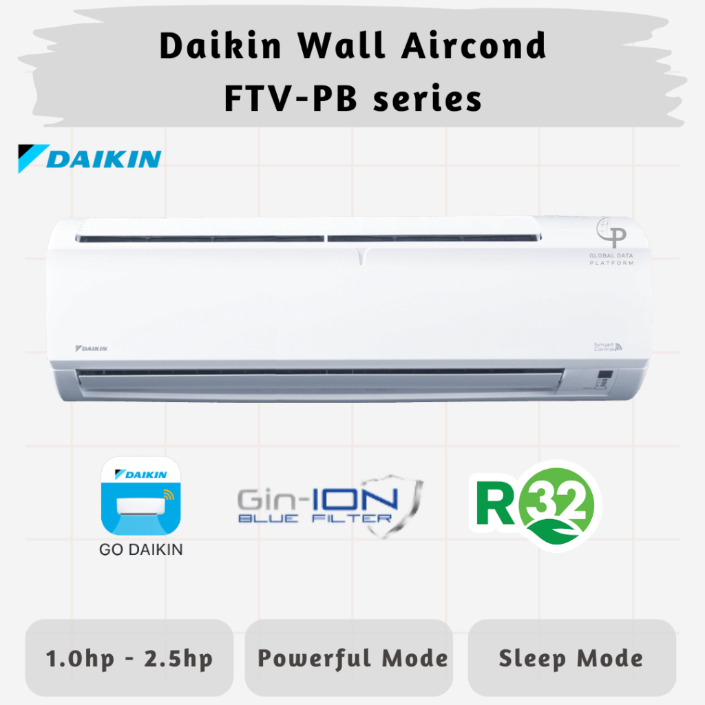 Daikin Standard Wall Aircond FTV28PB/FTV35PB/FTV50PB/FTV60PB with Built ...