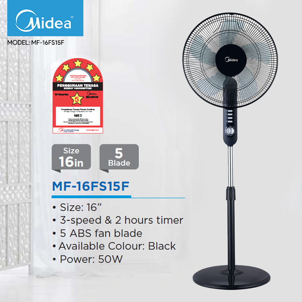 Midea Stand Fan With 5 Blade And Timer (16") MF16FS15F MF-16FS15F ...