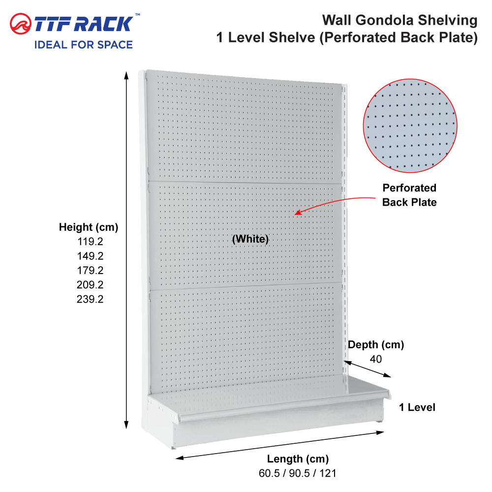 TTF Rack™ (WALL GONDOLA 1 LEVEL) Wall Gondola Perforated Back Plate ...