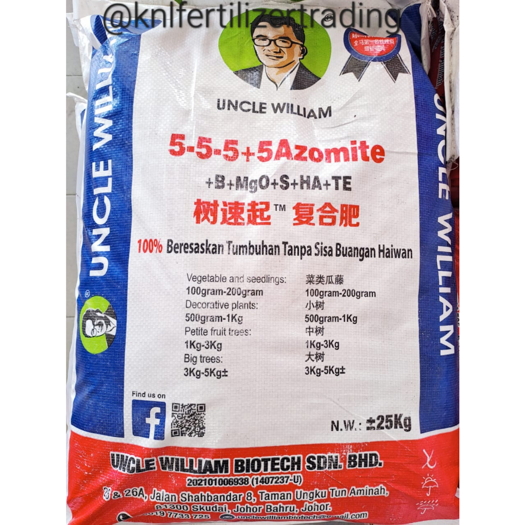 Uncle William 5-5-5+5Azomite+B+MgO+S+HA+TE 25KG | Shopee Malaysia