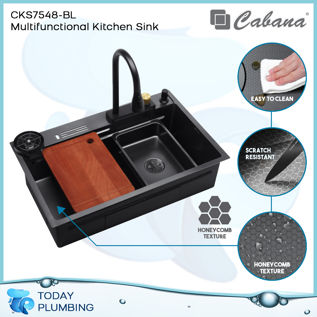 Cabana CKS7558 Multifunctional Kitchen Sink Black Nanograin Single Bowl ...